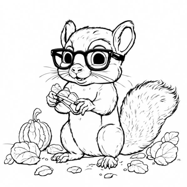 Download Squirrel with Glasses Eating Pumpkins in Fall Coloring Page ...