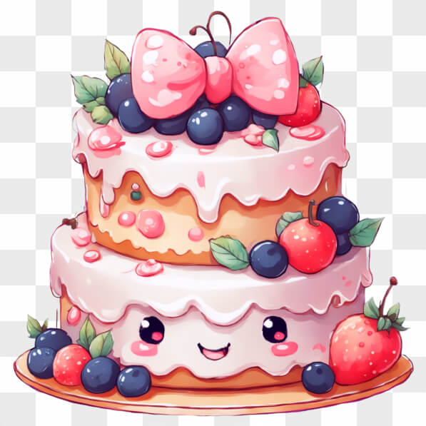 Download Kawaii Three-Tiered Cake with Fresh Fruits and Bow Kawaii ...