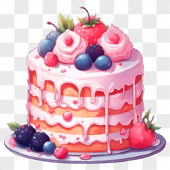 Download Kawaii Pink Cake with Berries and Frosting Kawaii Online ...