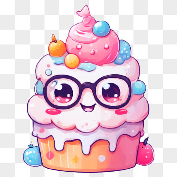 Download Kawaii Cupcake with Glasses Kawaii Online - Creative Fabrica
