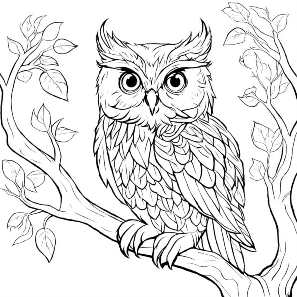 Download Owl on Tree Branch Coloring Page Coloring pages Online ...