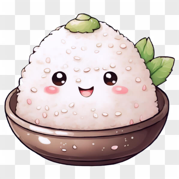 Download Kawaii Rice Ball in Bowl with Green Leaves Kawaii Online ...