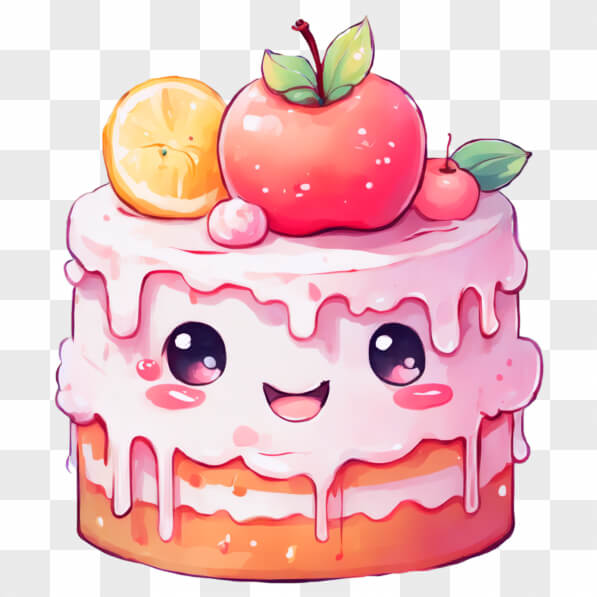 Download Kawaii Cake with Fruits and Icing Kawaii Online - Creative Fabrica