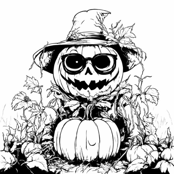 Télécharger Dessin de citrouille en noir et blanc avec des lunettes de ...