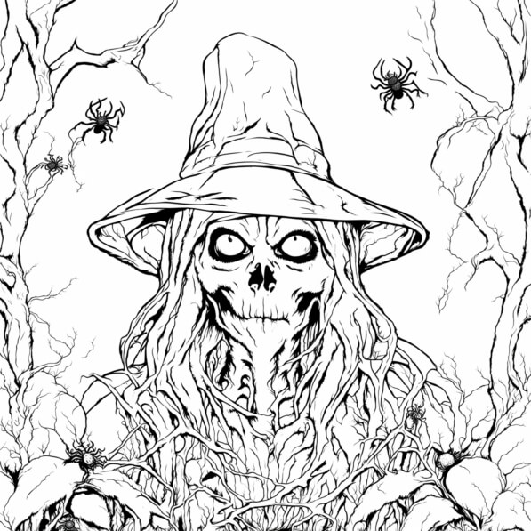 Download Spooky Skeleton in Grass with Witch's Hat Coloring pages ...