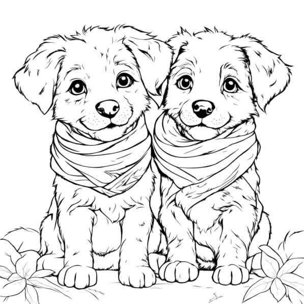 Download Two Puppies Wearing Bandanas Coloring Pages Coloring pages ...