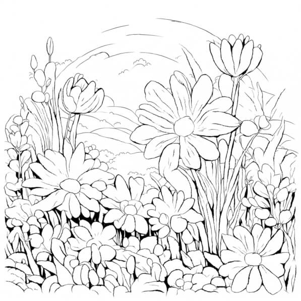 Download Floral Garden and Grass Coloring Page Coloring pages Online ...