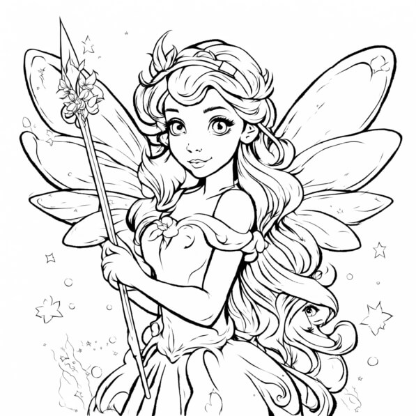 Download Fairy Coloring Page with Long Hair and Scepter Coloring pages ...