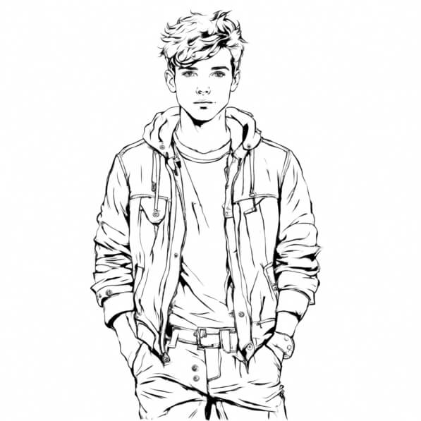 Download Fashionable Drawing of a Stylish Young Man Coloring pages ...