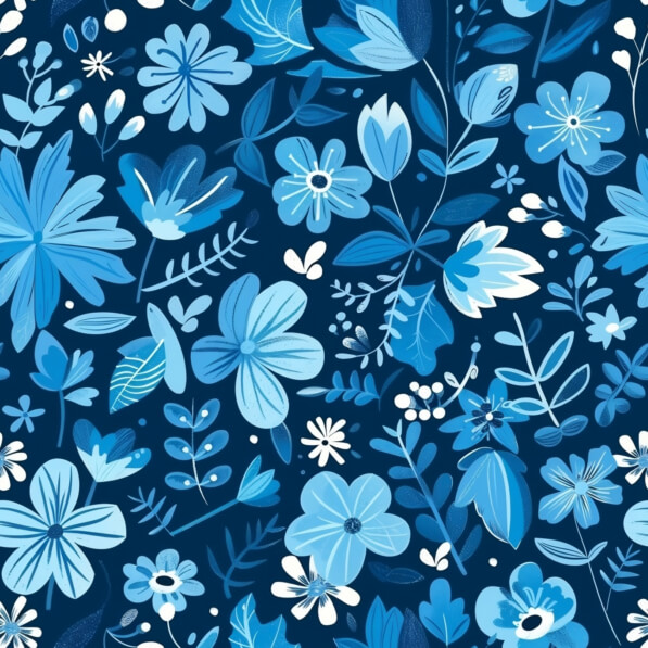 Download Blue Floral Pattern with White Flowers and Leaves Patterns ...