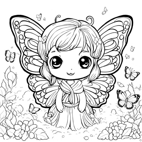 Download Cute Fairy and Butterflies in a Garden Coloring pages Online ...