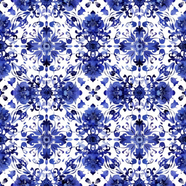 Baixe Padrão Azul e Branco Floral Azulejado Padrões - Creative Fabrica