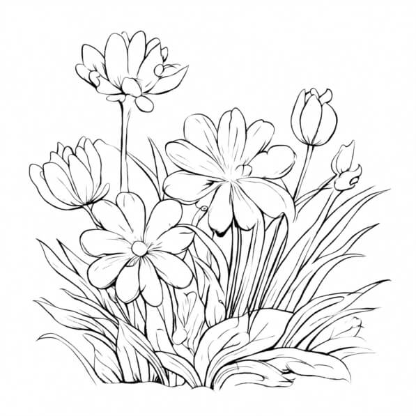 Download Drawing of Flowers in the Grass Coloring pages Online ...