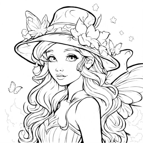 Download Girl Fairy with Wings and Flowers Coloring pages Online ...