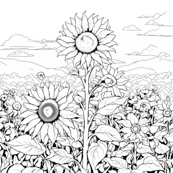 Download Sunflower Field Coloring Page Coloring pages Online - Creative ...