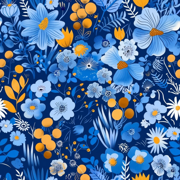 Download Blue Floral Pattern with Yellow Flowers and Leaves Patterns ...