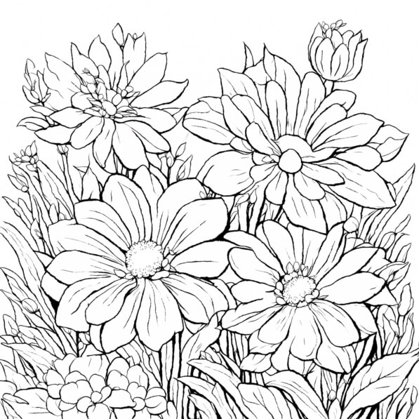 Download Bloemen in Tuin Kleurplaat voor Volwassenen Kleurplaten online ...