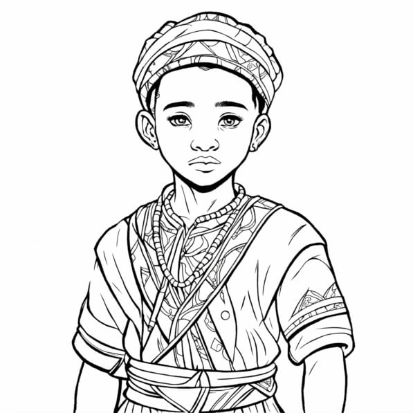 Download Coloring Page: African Boy in Traditional Clothing Coloring ...