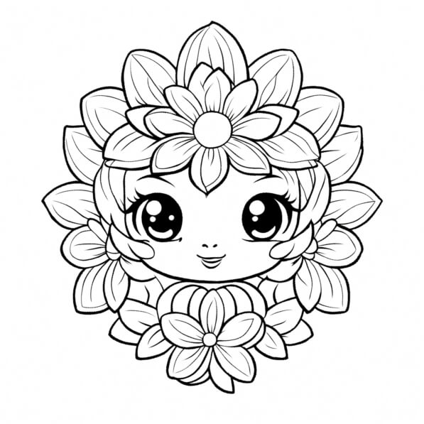 Download Cute Girl with Flowers Coloring Page Coloring pages Online ...