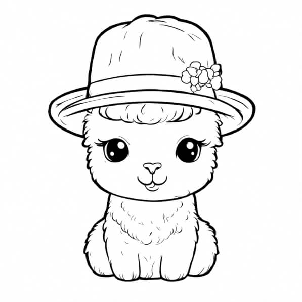 Download Coloring Page: Cute Llama with Hat Coloring pages Online ...