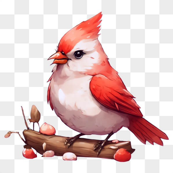 Download Kawaii Red and White Cardinal on Tree Branch Kawaii Online ...