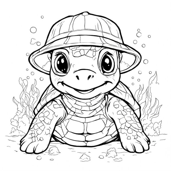 Download Baby Turtle Coloring Page with Hat Coloring pages Online ...
