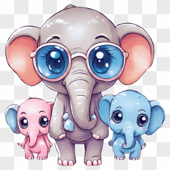 Descarga Elefante de Dibujos Animados Kawaii y Elefantitos con Gafas de ...