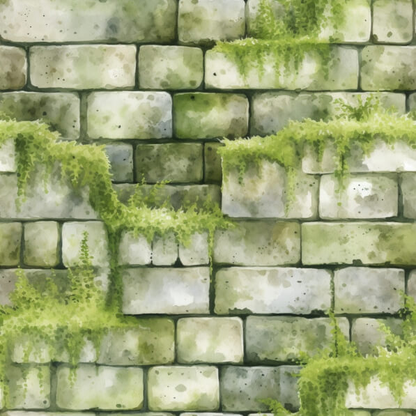 Download Brick Wall with Green Moss Patterns Online - Creative Fabrica