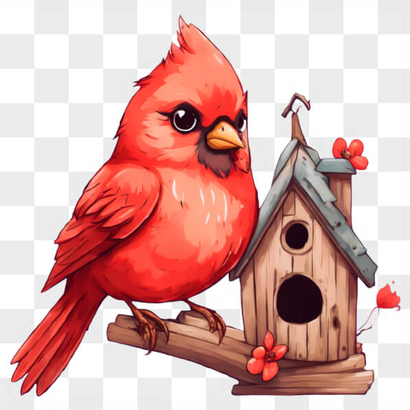 Download Kawaii Red Cardinal on Wooden Birdhouse Kawaii Online ...