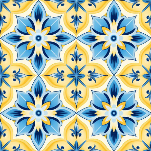 Download Blue and Yellow Tile Pattern with Floral Designs Patterns ...