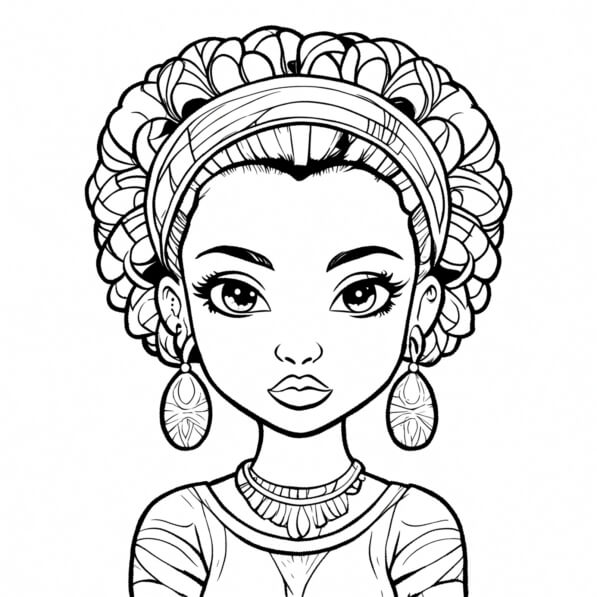 Download African Girl with Earrings and Headdress Coloring Page ...
