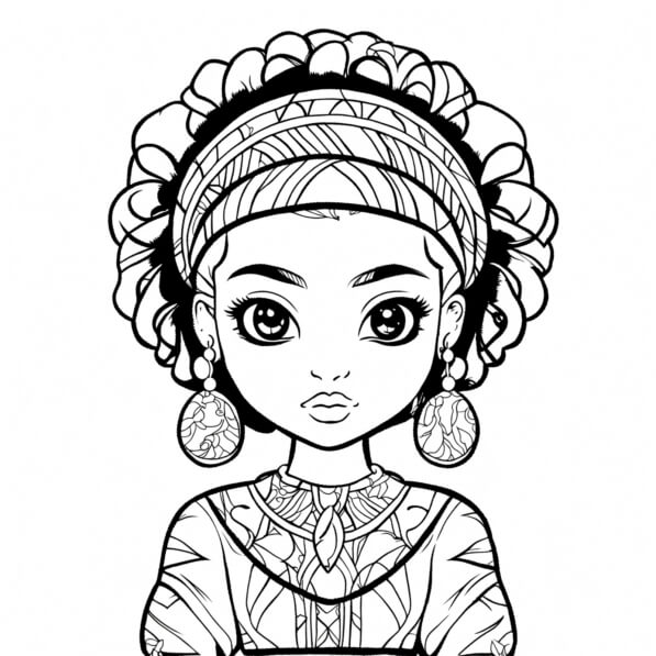 Download African Girl in Traditional Headdress and Earrings Coloring ...