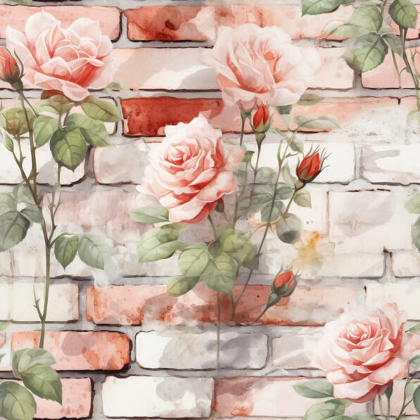 Download Pink Roses Seamless Pattern on Brick Wall Patterns Online ...