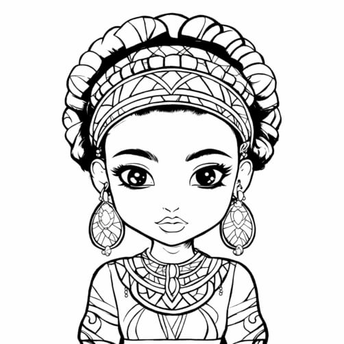 Download African Girl with Earrings and Headdress Coloring Page ...