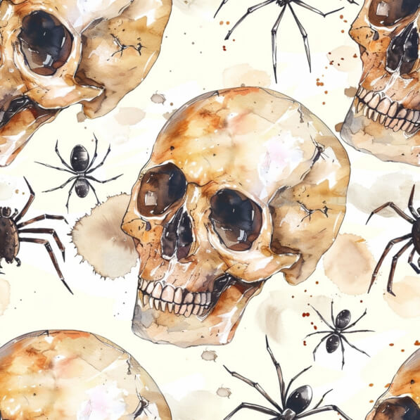 Download Spooky Seamless Pattern: Skulls and Spiders on White ...