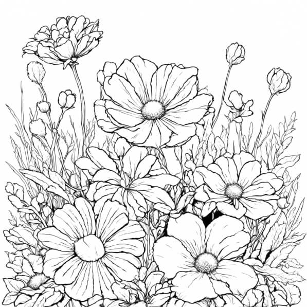Download Black and White Flower Field Coloring Page Coloring pages ...