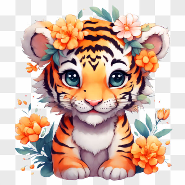 Download Kawaii Cartoon Tiger Cub with Flowers Kawaii Online - Creative ...