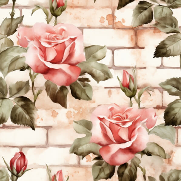 Download Pink Roses and Green Leaves Seamless Pattern on Aged Brick ...