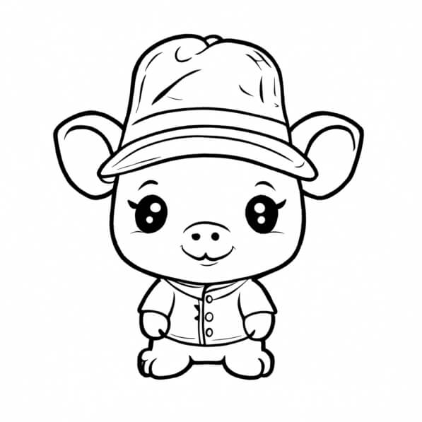 Download Small Pig with Baseball Cap and Hat Coloring pages Online ...