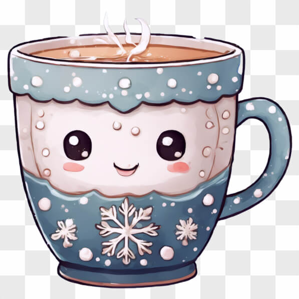 Download Kawaii Cup of Hot Cocoa with Snowflakes and Smiling Faces ...