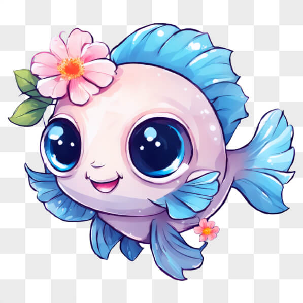 Download Kawaii Cartoon Fish with Blue Eyes and Flower Kawaii Online ...