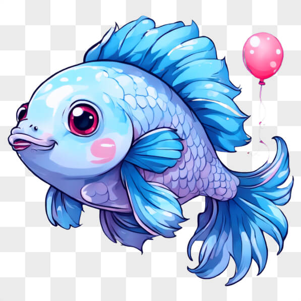 Download Kawaii Blue Fish with Pink Balloon in Water Kawaii Online ...