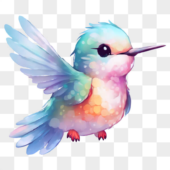 Download Kawaii Hummingbird in Flight with Blue and Pink Feathers ...