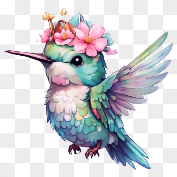 Download Kawaii Hummingbird with Pink Flowers and Crown Kawaii Online ...