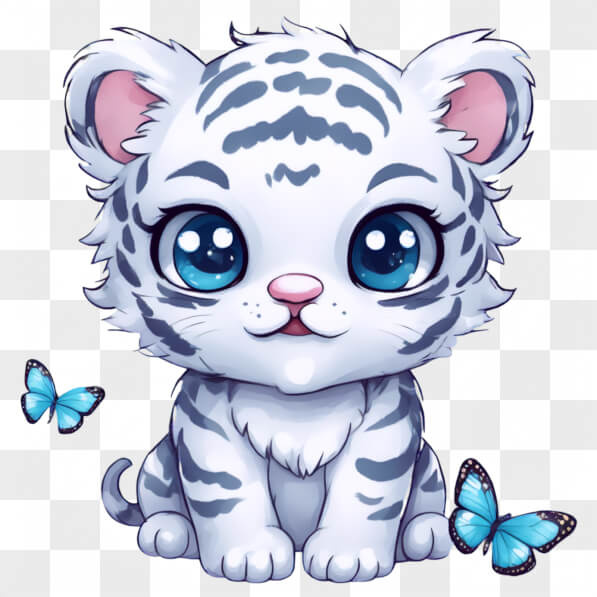 Download Kawaii White Tiger Cub with Butterflies Kawaii Online ...