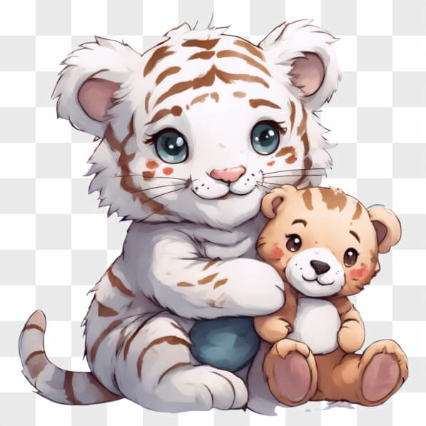 Download Kawaii White Tiger Cub and Plush Toy Cuddling Kawaii Online ...