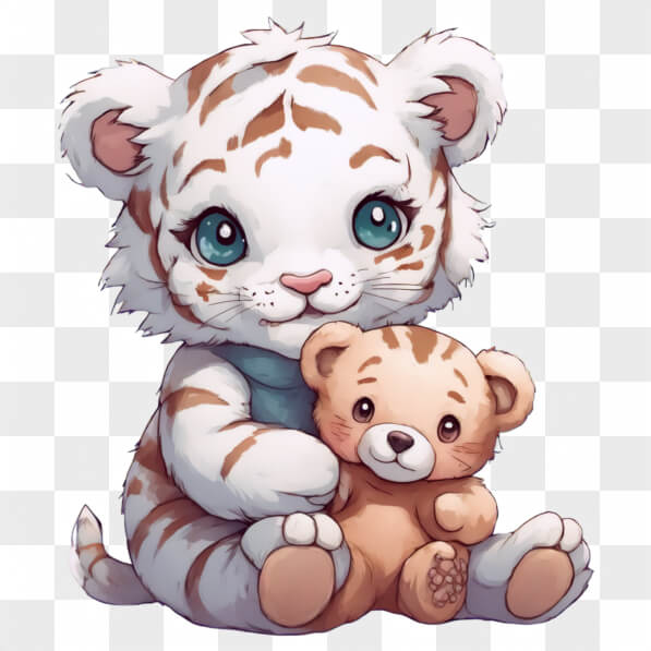 Download Kawaii White Tiger Cub and Stuffed Bear Kawaii Online ...