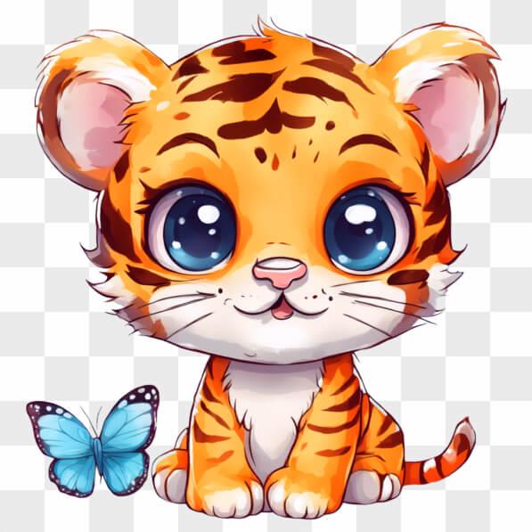 Download Kawaii Cartoon Tiger Cub and Blue Butterfly Kawaii Online ...