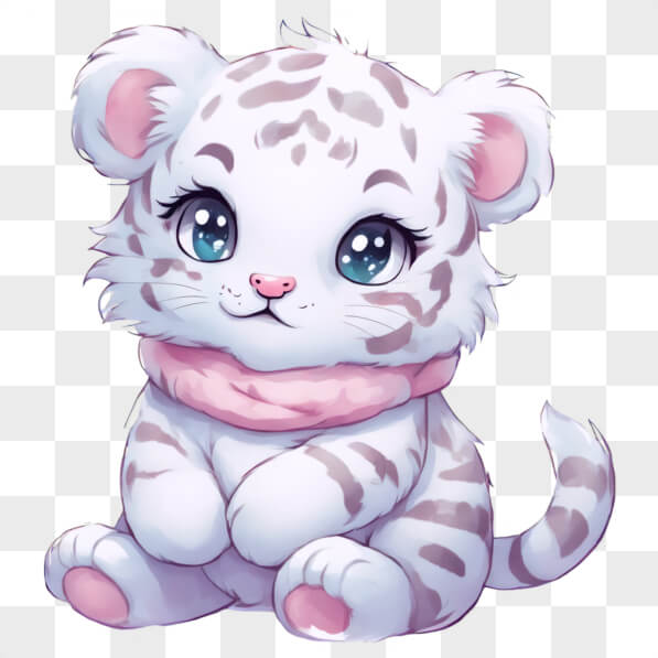 Download Kawaii White Tiger Cub with Blue Eyes and Pink Scarf Kawaii ...