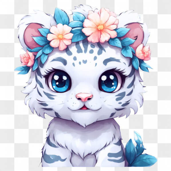 Download Kawaii White Tiger Cub Avatar with Flower Crown Kawaii Online ...